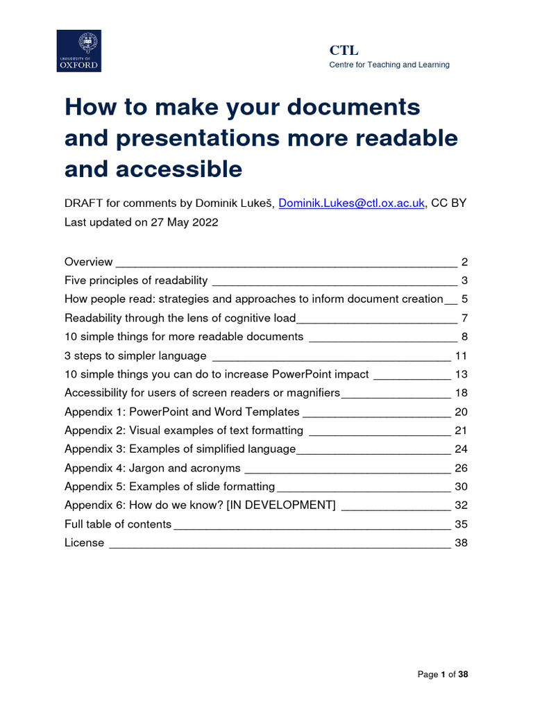 Readability Principles For More Productive and Actionable Documents and Presentations | PDF ...