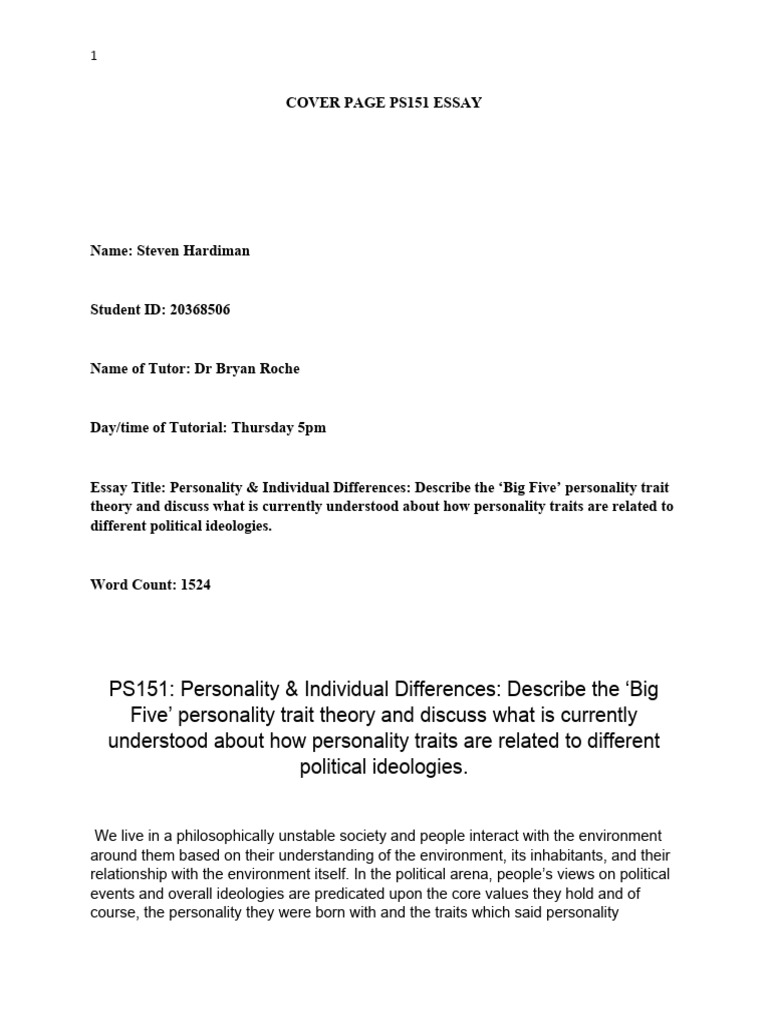 PS151 - 'Big Five' Trait Theory | PDF | Psychological Concepts | Psychology