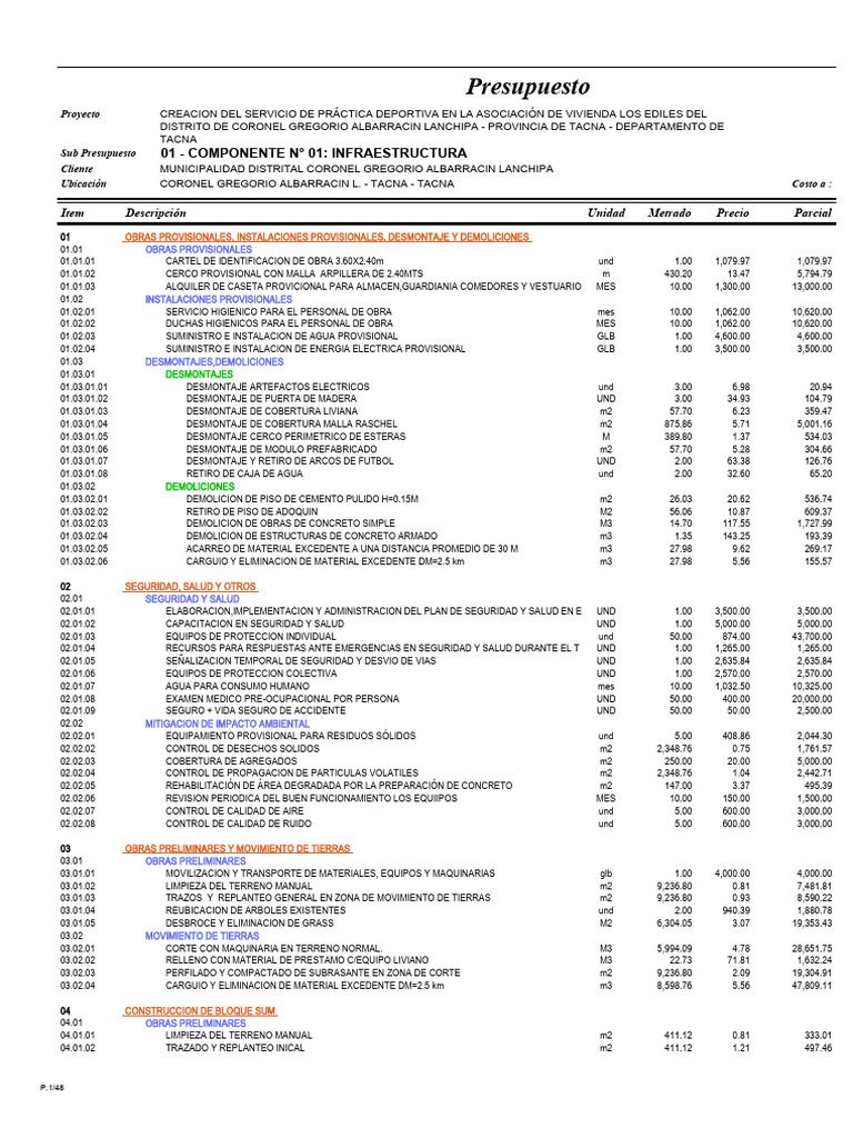 02.01 Pres. COMPONENTE #01 INFRAESTRUCTURA | PDF | Hormigón | Ingeniería de Edificación
