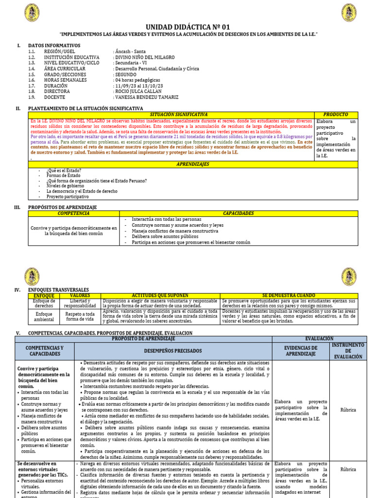 Unidad de Aprendizaje | Descargar gratis PDF | Aprendizaje | Evaluación