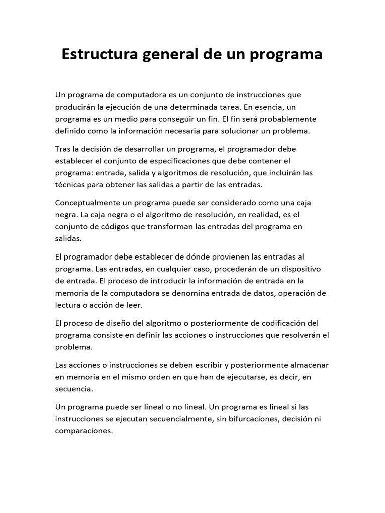 Estructura general de un programa | PDF | Programa de computadora ...