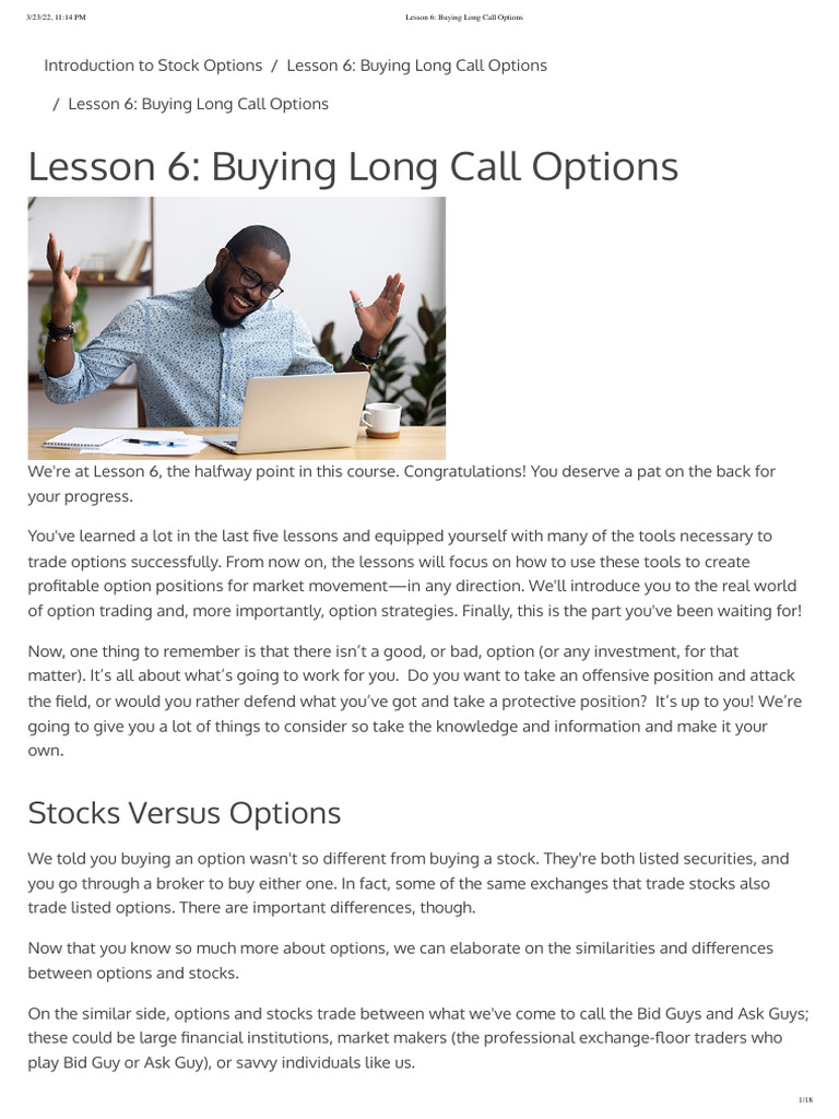 Lesson 6 - Buying Long Call Options | PDF | Option (Finance) | Stocks