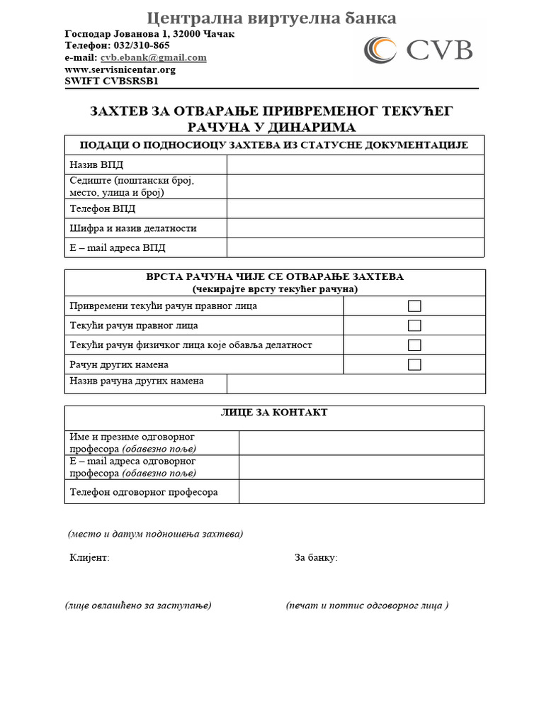 Zahtev-za-otvaranje-privremenog-tек.-rn. 2 | PDF