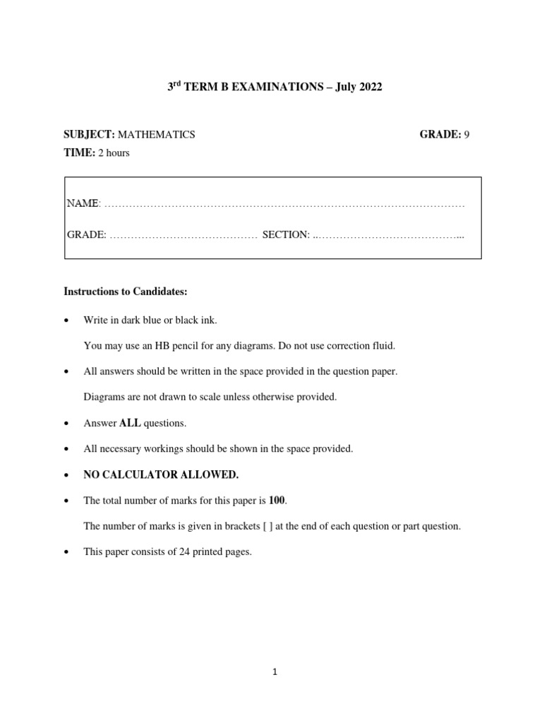 Grade 9 Maths Paper - 220915 - 064011 | PDF | Area | Speed