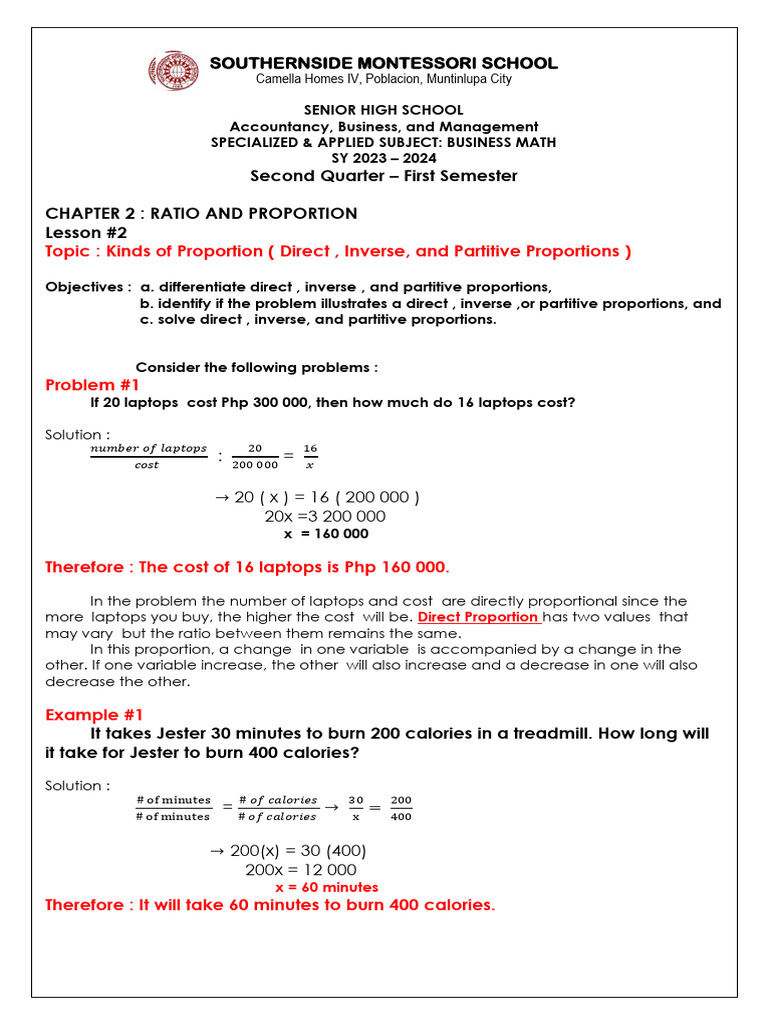 Lesson #1 (2nd QTR - 1st Sem) Kinds of Proportion | PDF | Ratio | Breads