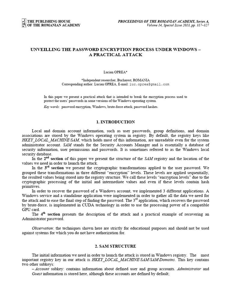 Windows Password Encryption Attack | PDF | Windows Registry | Cryptography