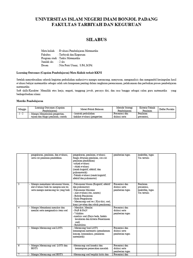 Silabus Evaluasi Pendidikan 2024 | PDF