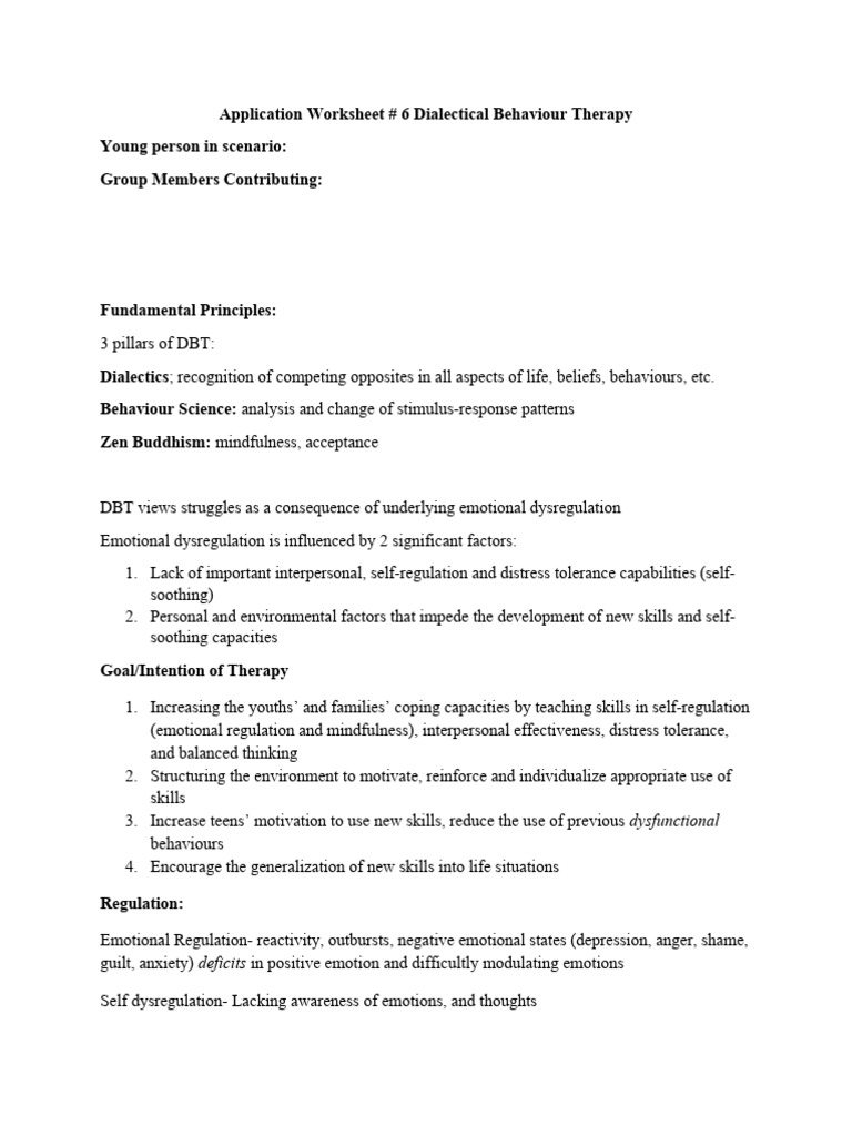 Application Worksheet #6 DBT F20 | PDF | Dialectical Behavior Therapy ...