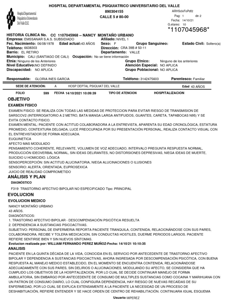 Objetivo: 1 Pag: Fecha: 14/10/21 10 G.Etareo: Arhsclxfopdf2 De2 | PDF | Desorden bipolar ...