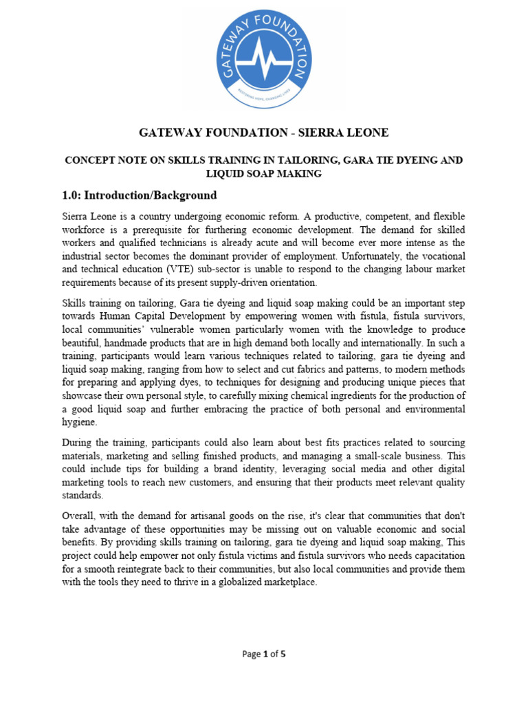 Concept Note On Skills Training in Tailoring, Gara Tie Dyeing and ...