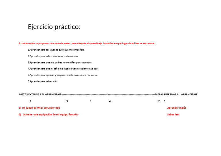 Ejercicio Metas Aprendizaje | PDF