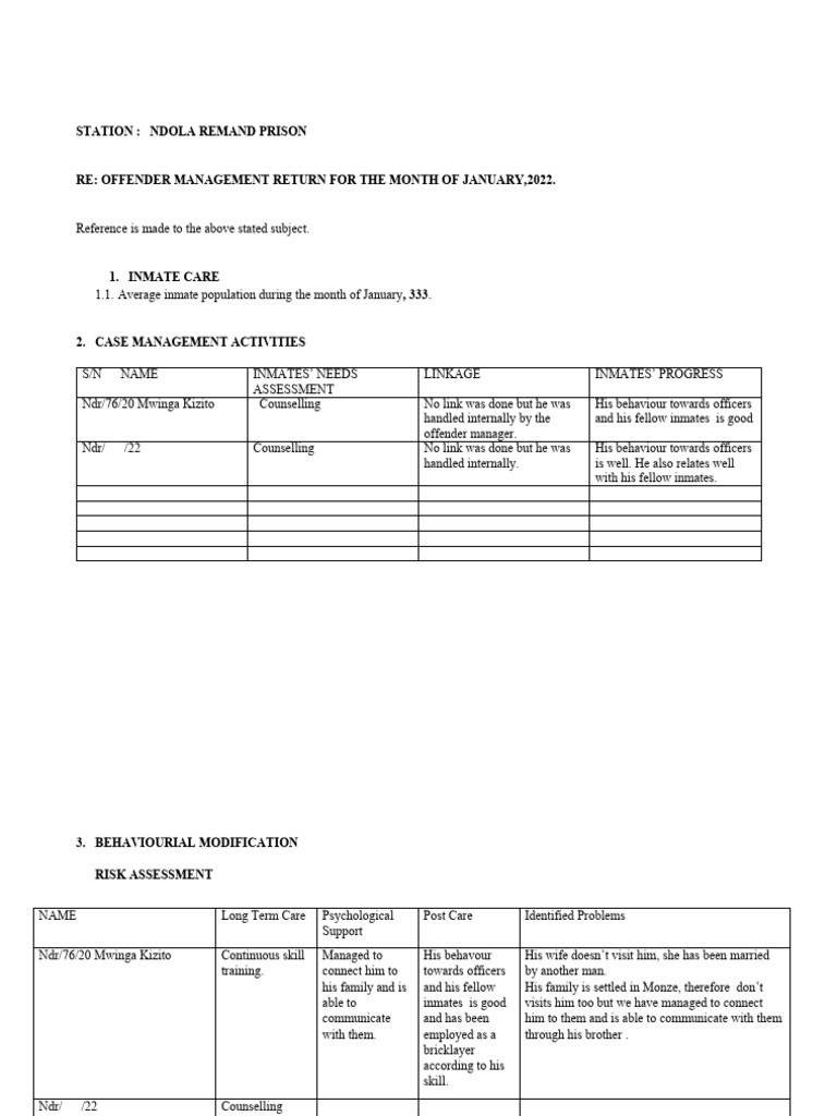 Offender Management Template | Download Free PDF | Prisoner | Behavior