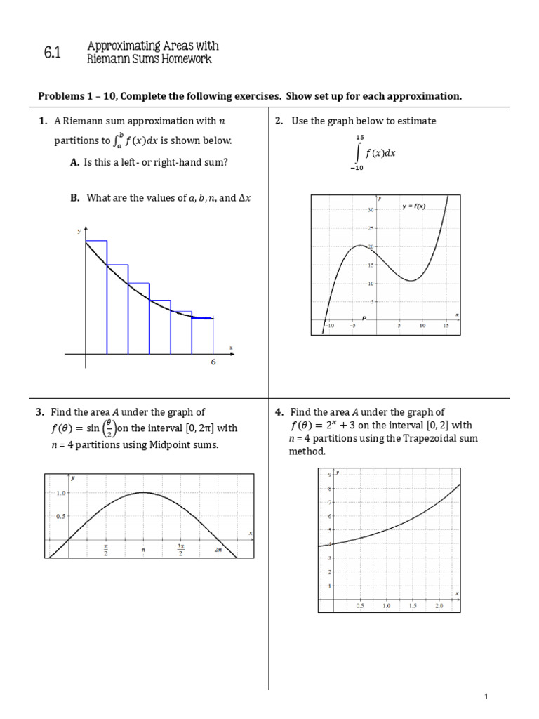 Approximating Areas With Riemann Sums Homework | PDF