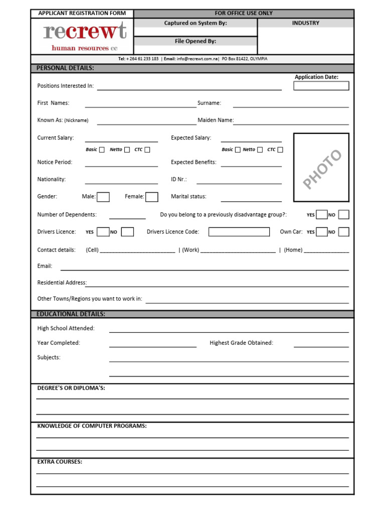Recrewt Registration Form - 2024 | PDF | Bookkeeping | Employment