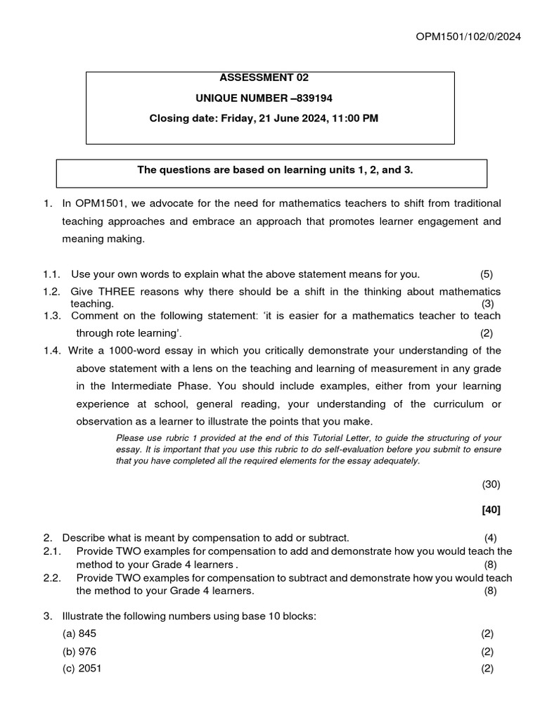 OPM1501 Assessment 2 2024 | PDF | Constructivism (Philosophy Of Education) | Learning