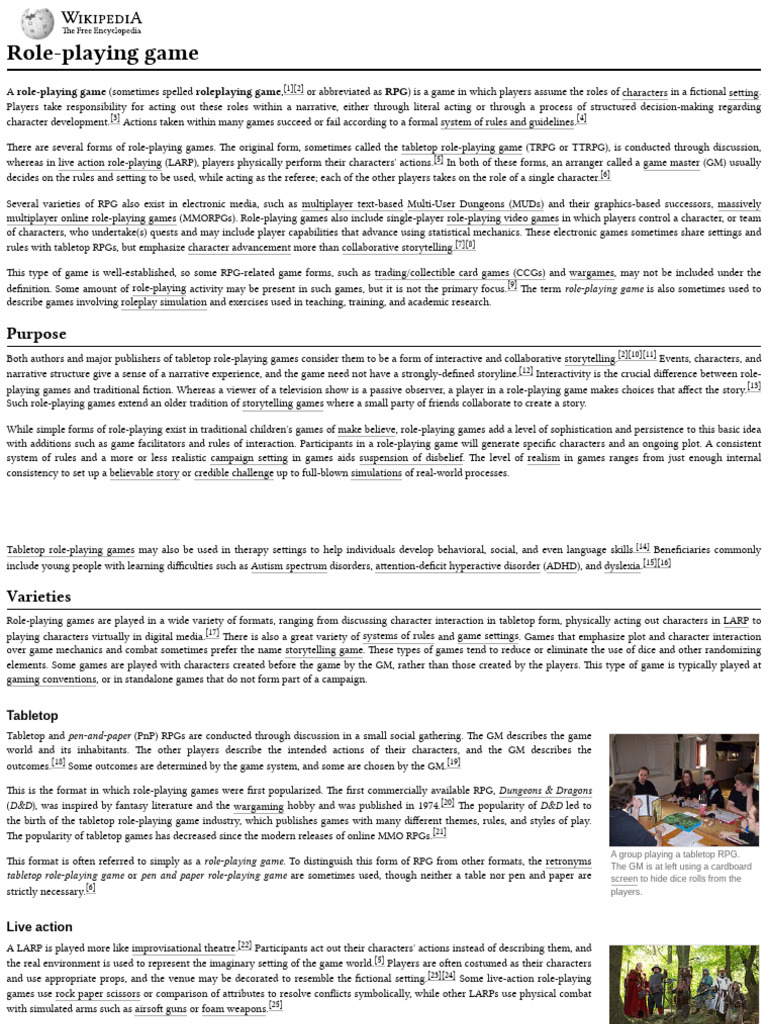 Role-Playing Game - Wikipedia | PDF | Role Playing Games | Gaming