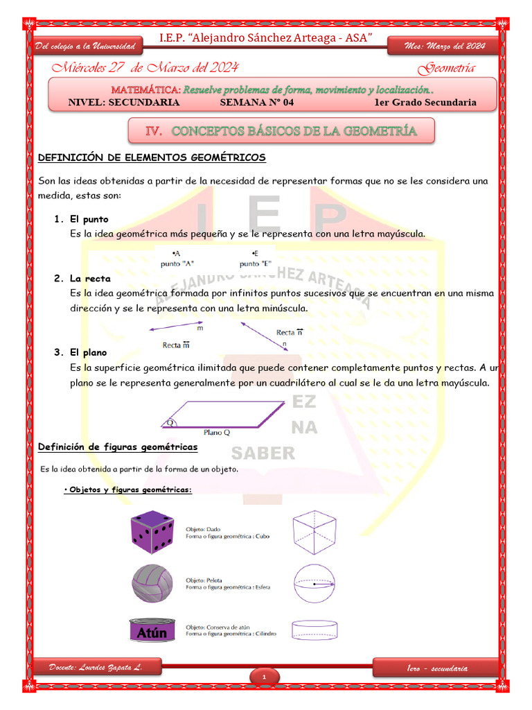 FICHA DE Conceptos Basicos de La Geometria | PDF | Geometría | Matemáticas