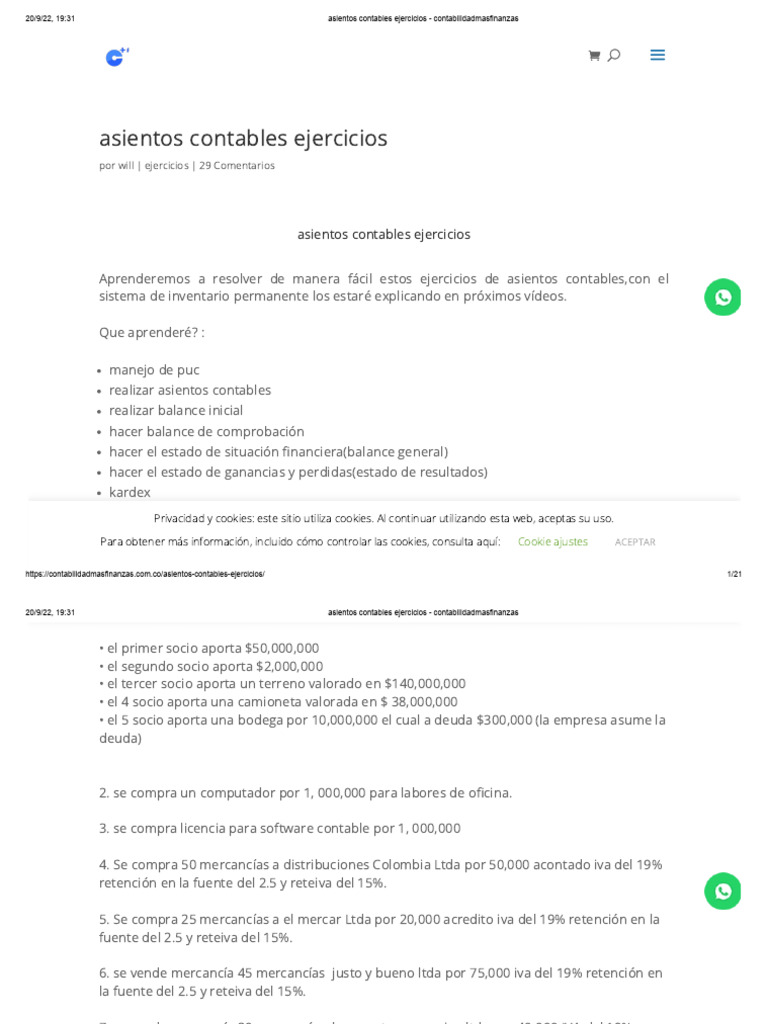 Asientos Contables Ejercicios - Contabilidadmasfinanzas | PDF | Estado de resultados | Cookie HTTP