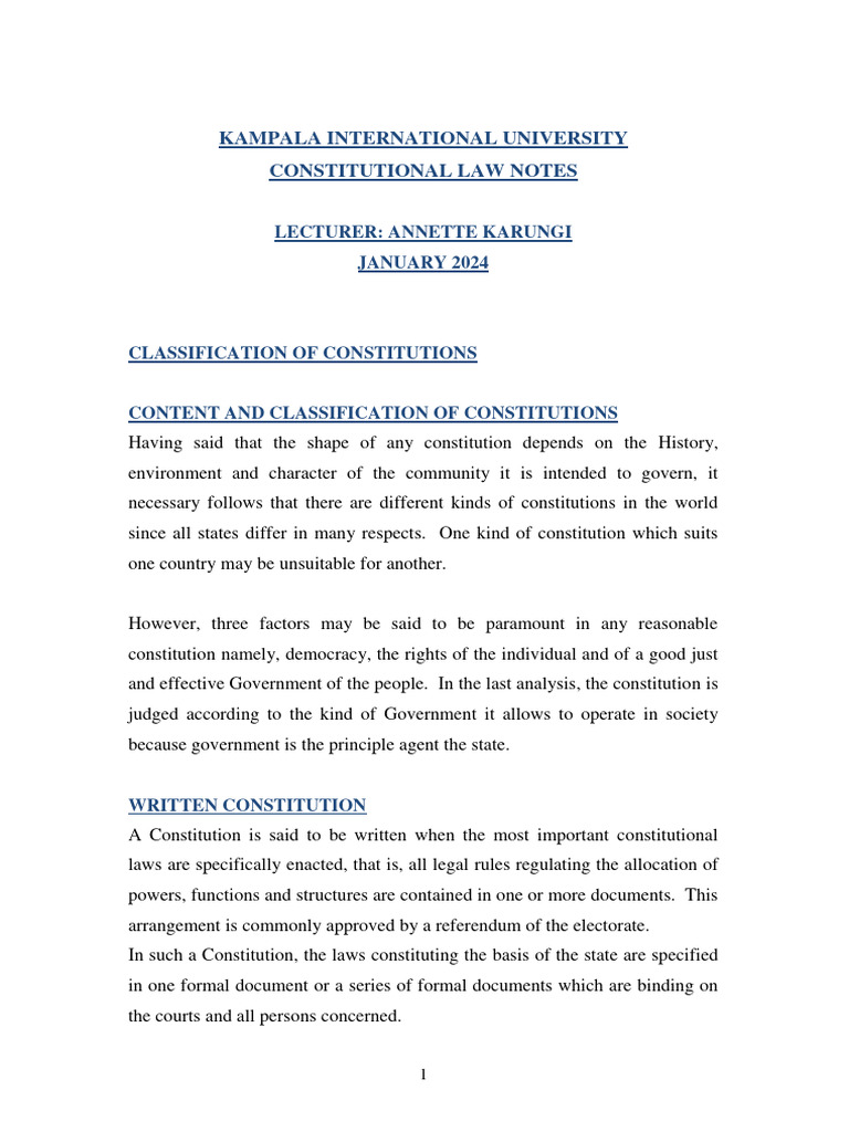 Constitutional Law Classification Notes | PDF | Constitution | Monarchy
