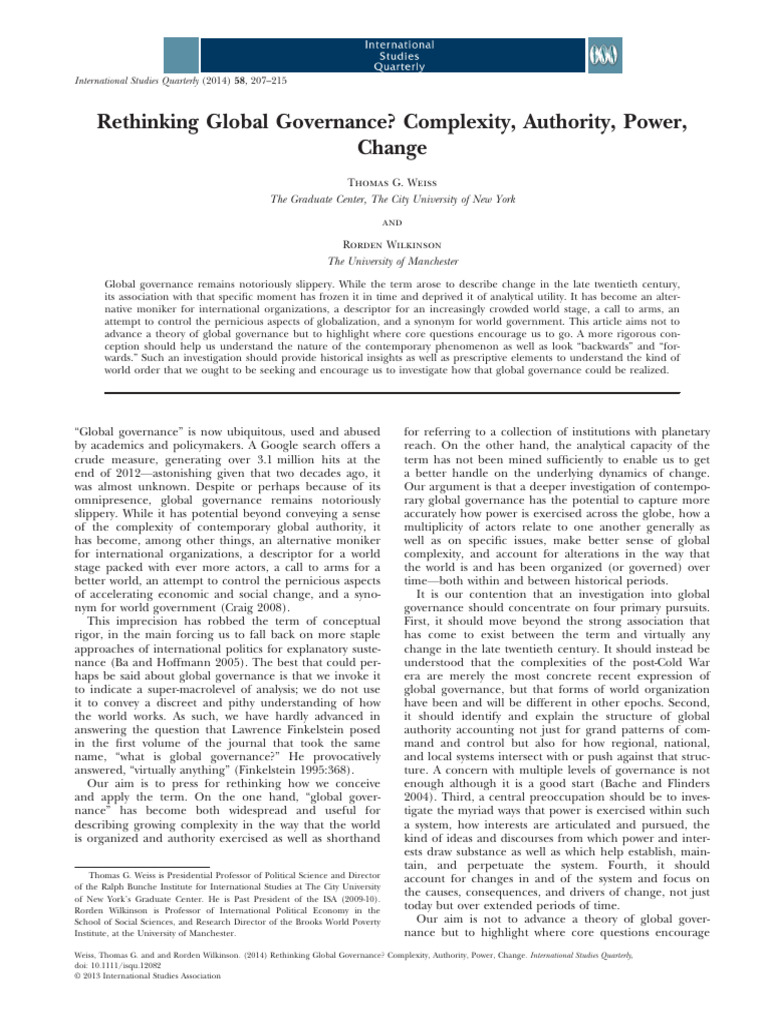 Rethinking Global Governance - Complexity, Authority, Power, Change ...