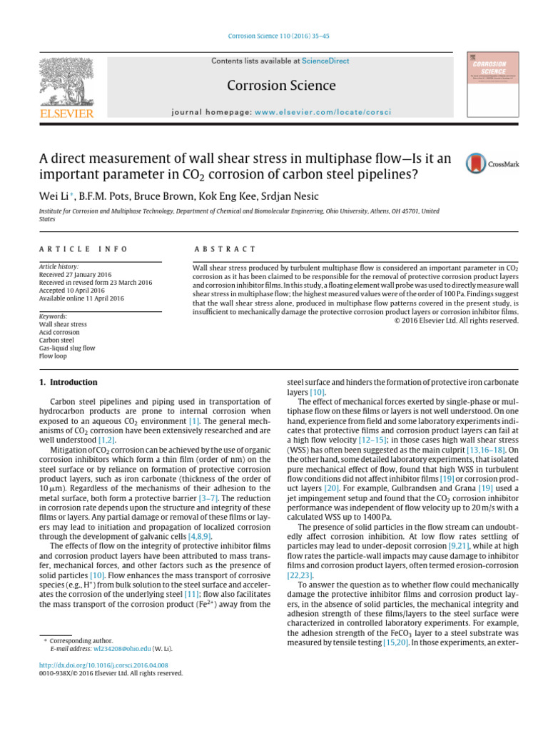 A Direct Measurement of Wall Shear Stress in Multiphase Flow | PDF ...