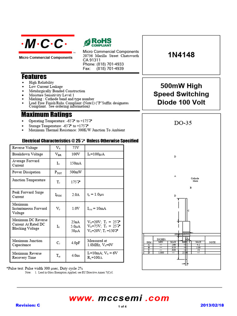 1N4148 | PDF | Capacitor | Physical Quantities
