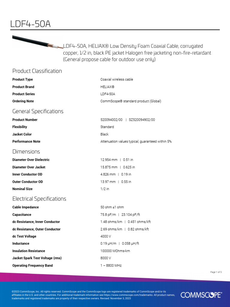 LDF4-50A Product Specifications | PDF | Coaxial Cable | Electrical ...