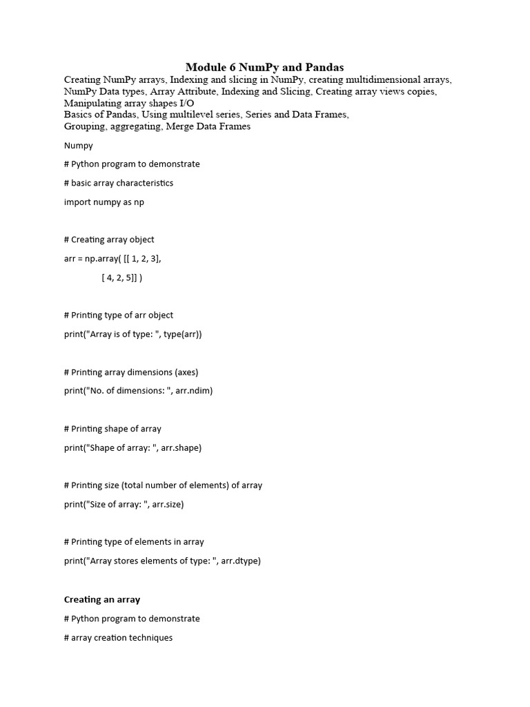 Module 6 NumPY and Pandas | PDF | Matrix (Mathematics) | Exponential Function