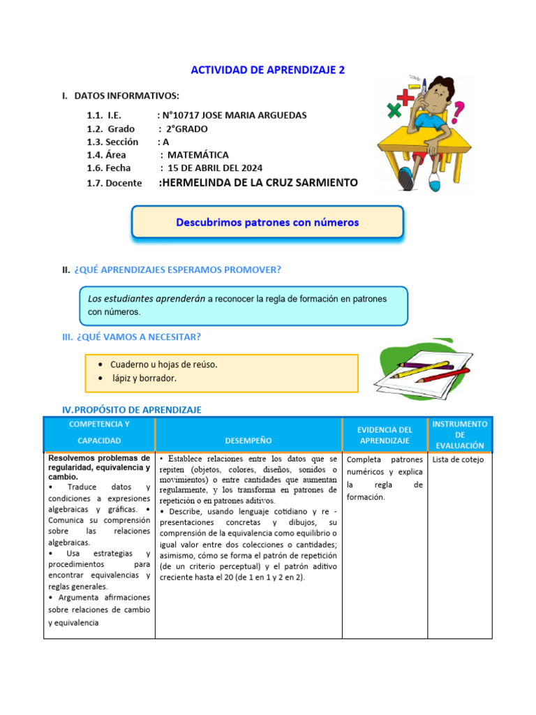 Sesion Patrones Numericos 2 Grado | PDF | Evaluación | Cambio