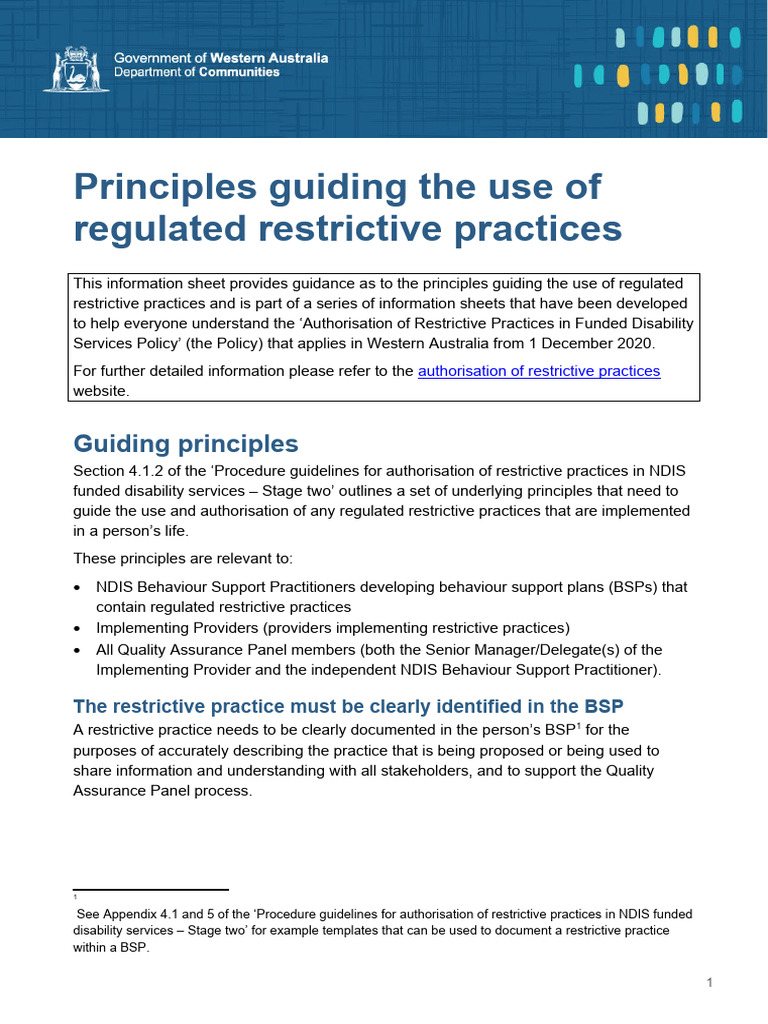 Principles Guiding The Use of Regulated Restrictive Practices | PDF | Risk | Evidence Based Medicine