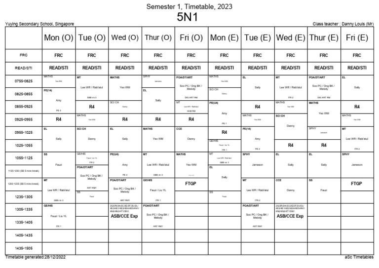 Yuying Secondary School Timetable 2023 | PDF