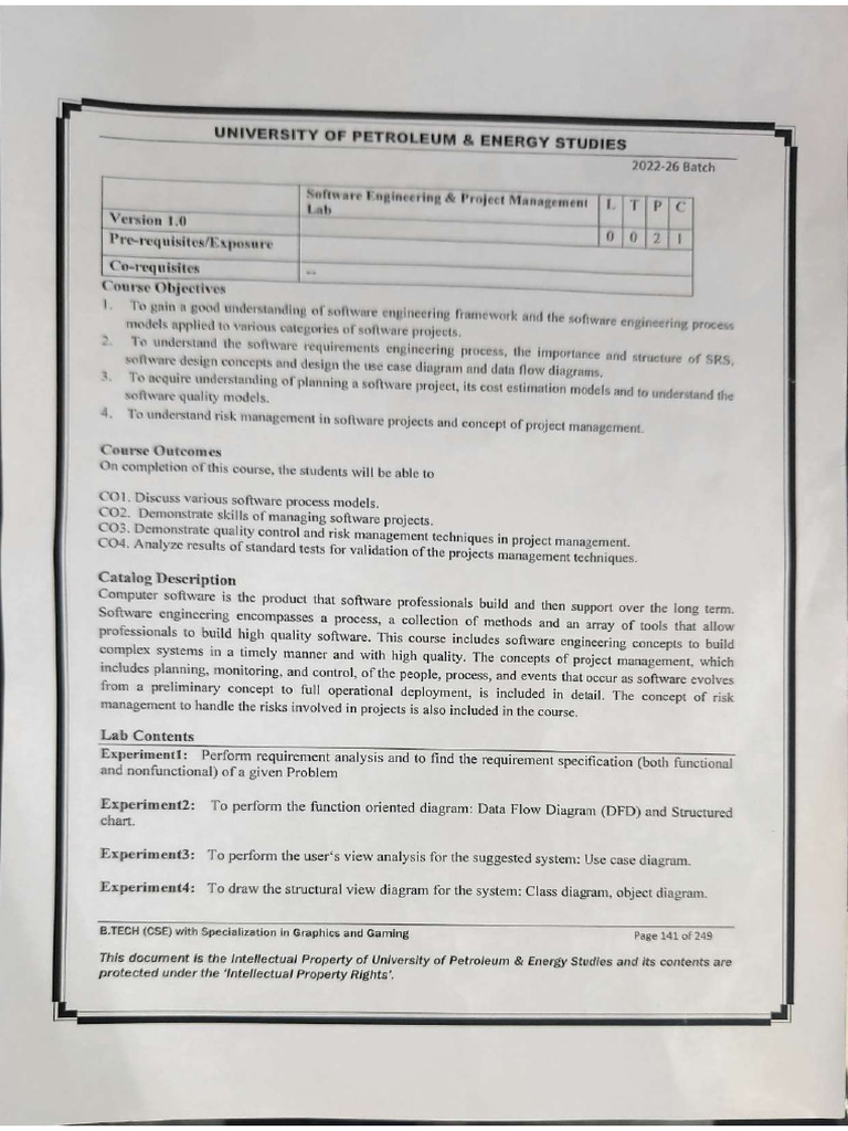SEPM Lab Syllabus | PDF