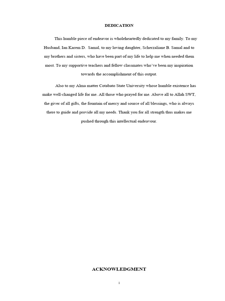 DEDICATION-ACKNOWLEDGEMENT-TABLE-OF-CONTENT | PDF | Teachers | Human ...