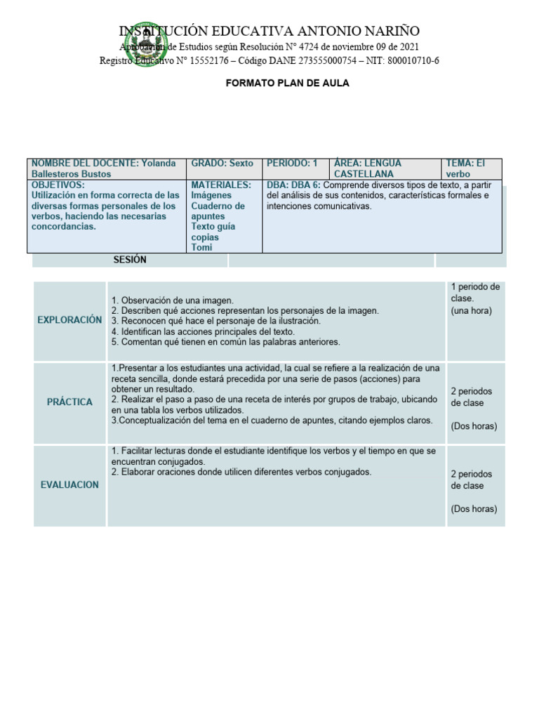 Plan Aula ESpañol - Primer Periodo 2024 | PDF | Narración | Cuentos