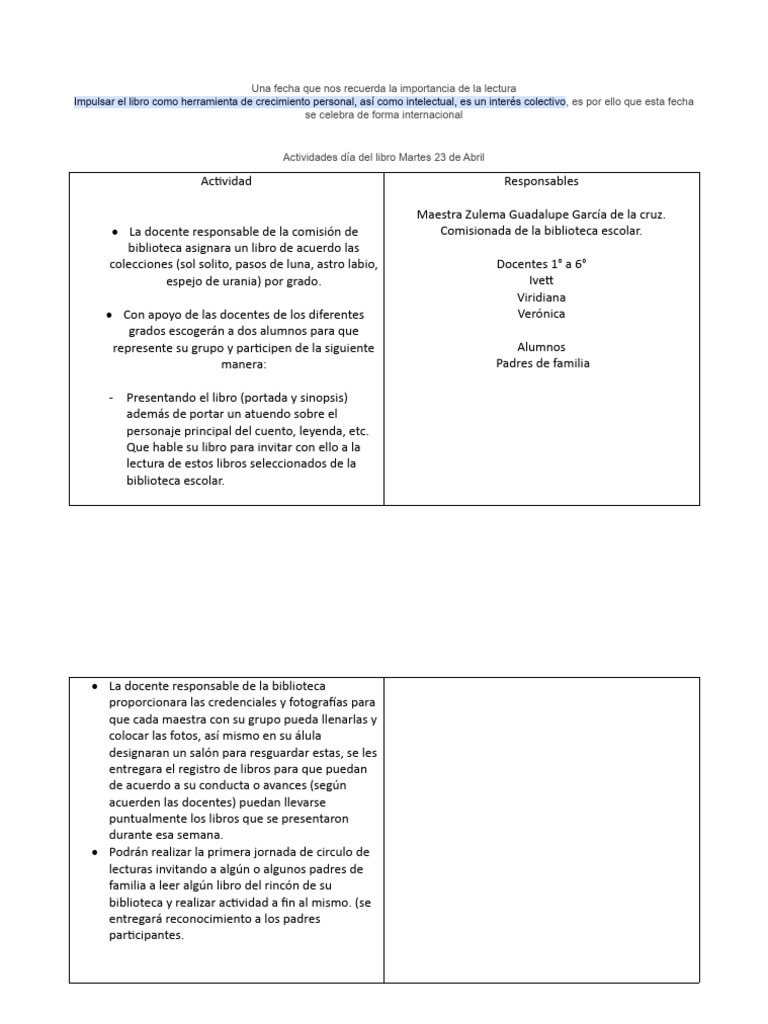 Actividades Día Del Libro Pdf
