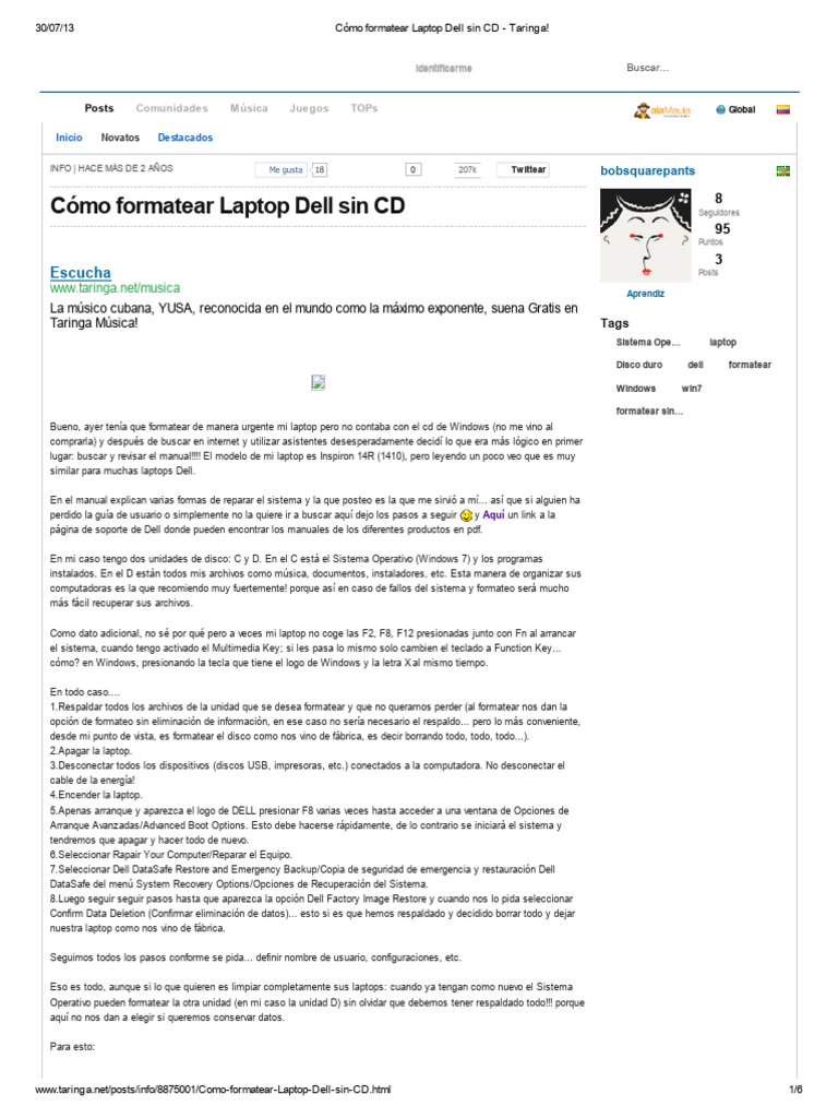 Formatear Laptop Dell sin CD: Guía Rápida | PDF | Arranque | Memoria USB