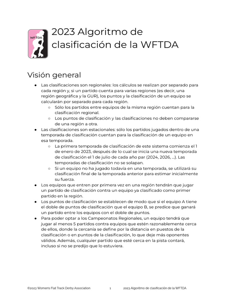 ES 2023 WFTDA Rankings Algorithm | PDF