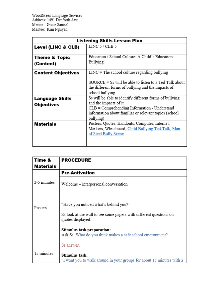 Practicum Lesson Plan 2 | PDF | Bullying | Mentorship