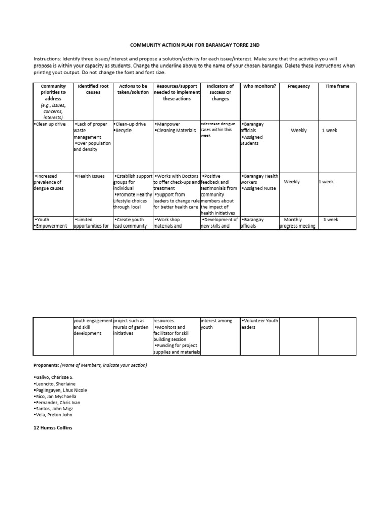 Community Action Plan for Barangay Torre | PDF | Social Programs ...