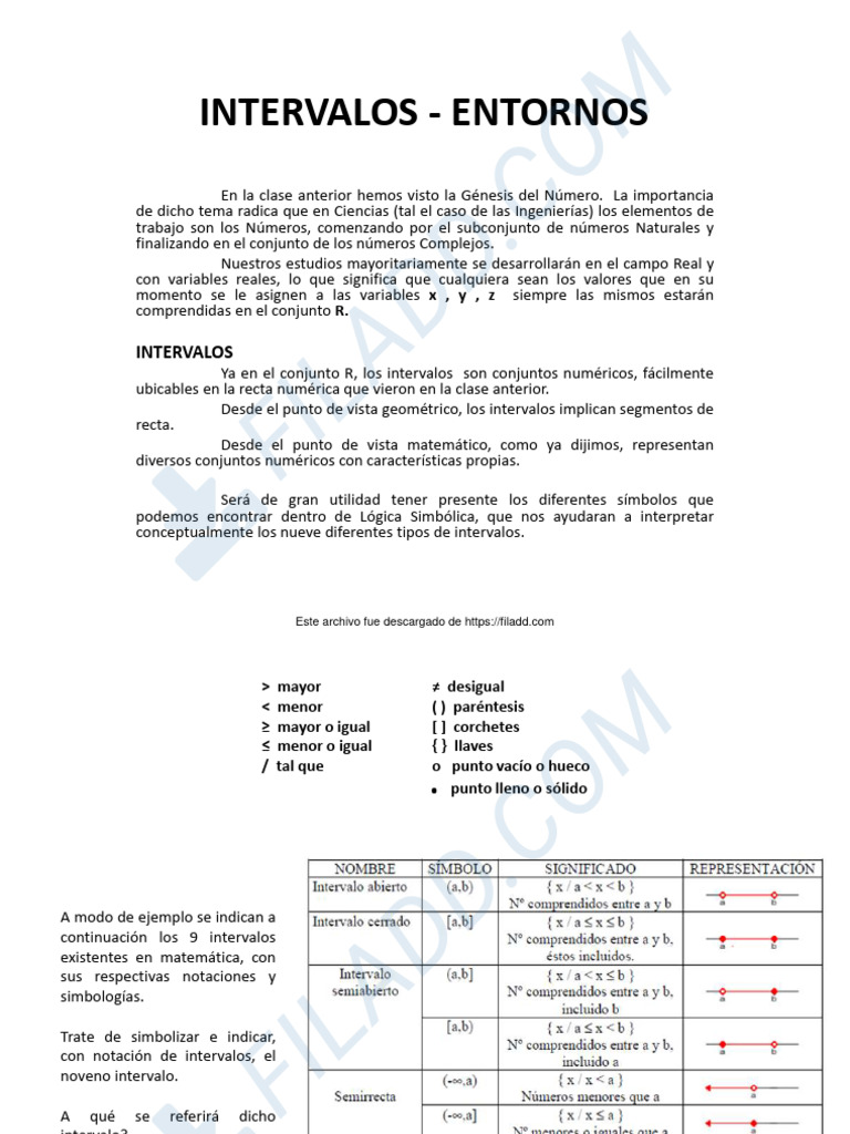intervalos entornos y funciones | PDF | Intervalo (Matemáticas) | Conjunto (Matemáticas)