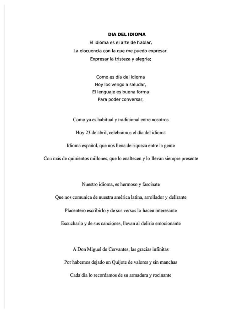 PDF Poema Al Dia Del Idioma - Compresskikinyi | PDF