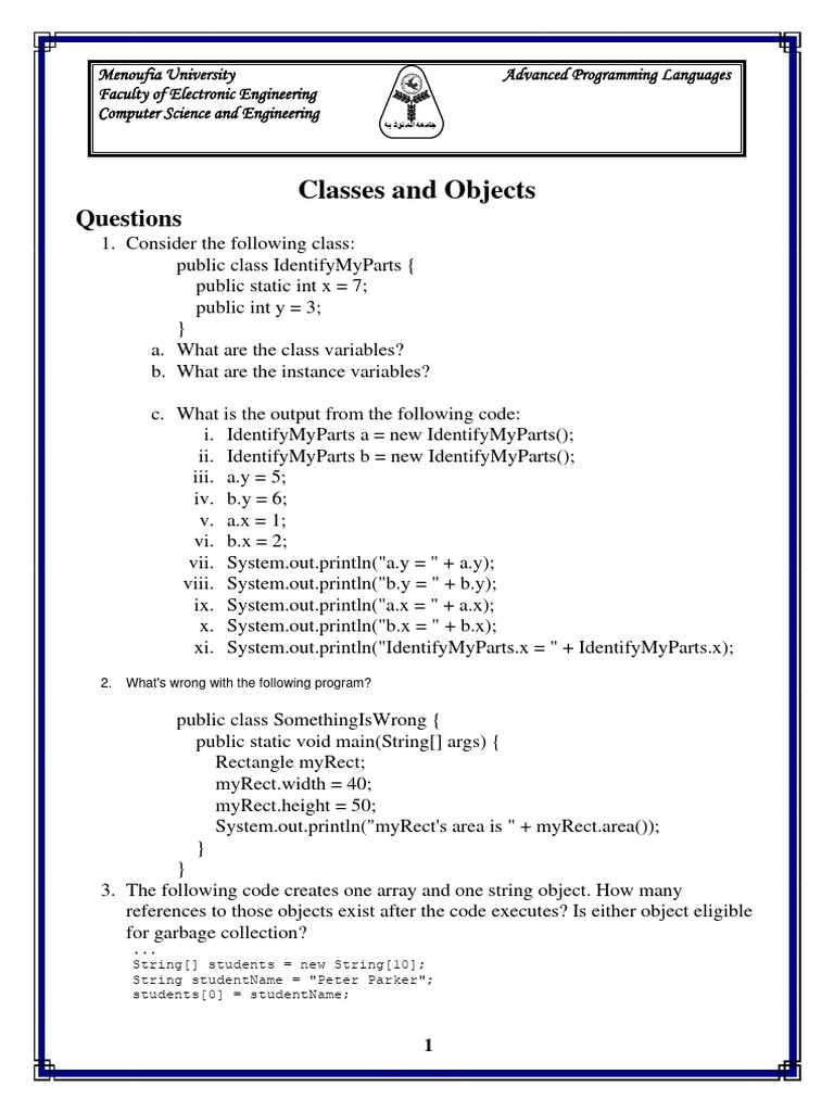 Sheet 2 - Classes and Objects | PDF | Boolean Data Type | Computer Science