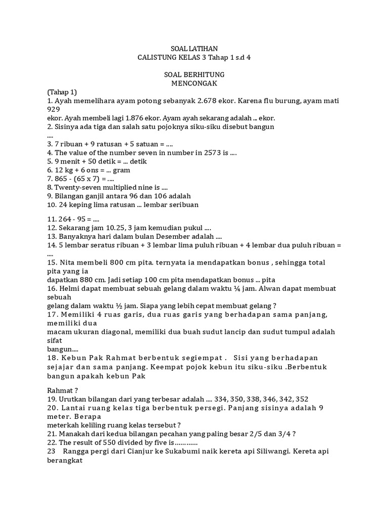 SOAL LATIHAN Calistung Tahap 1 | PDF