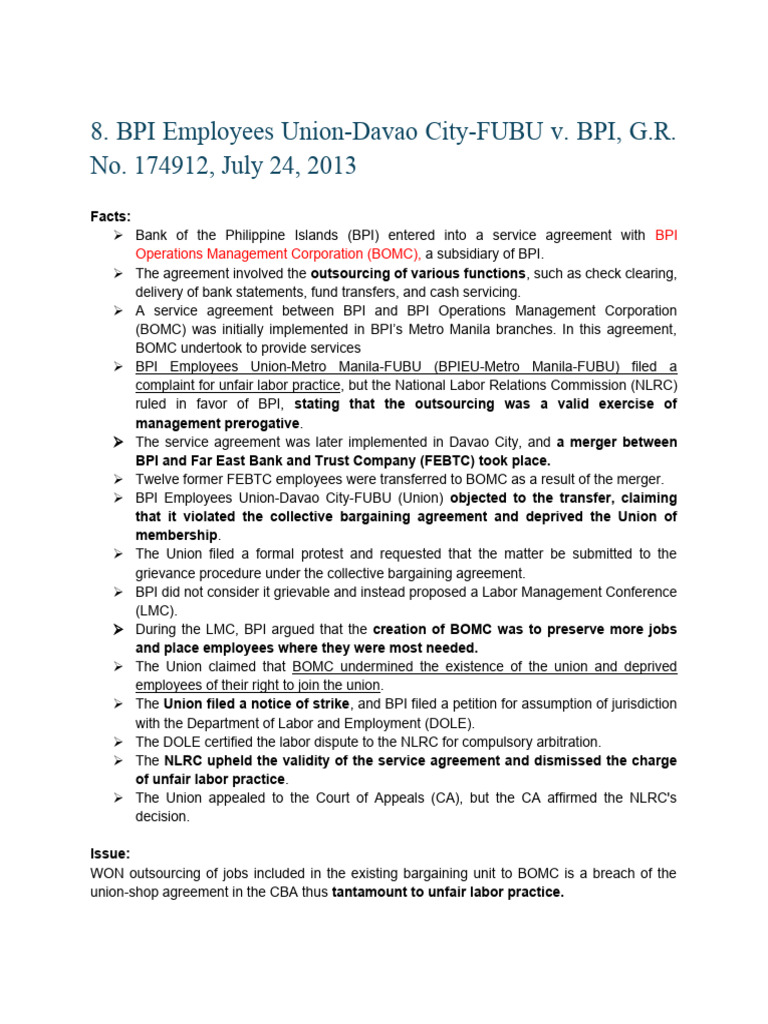 BPi Unioin V BPI | PDF | Unfair Labor Practice | Collective Bargaining