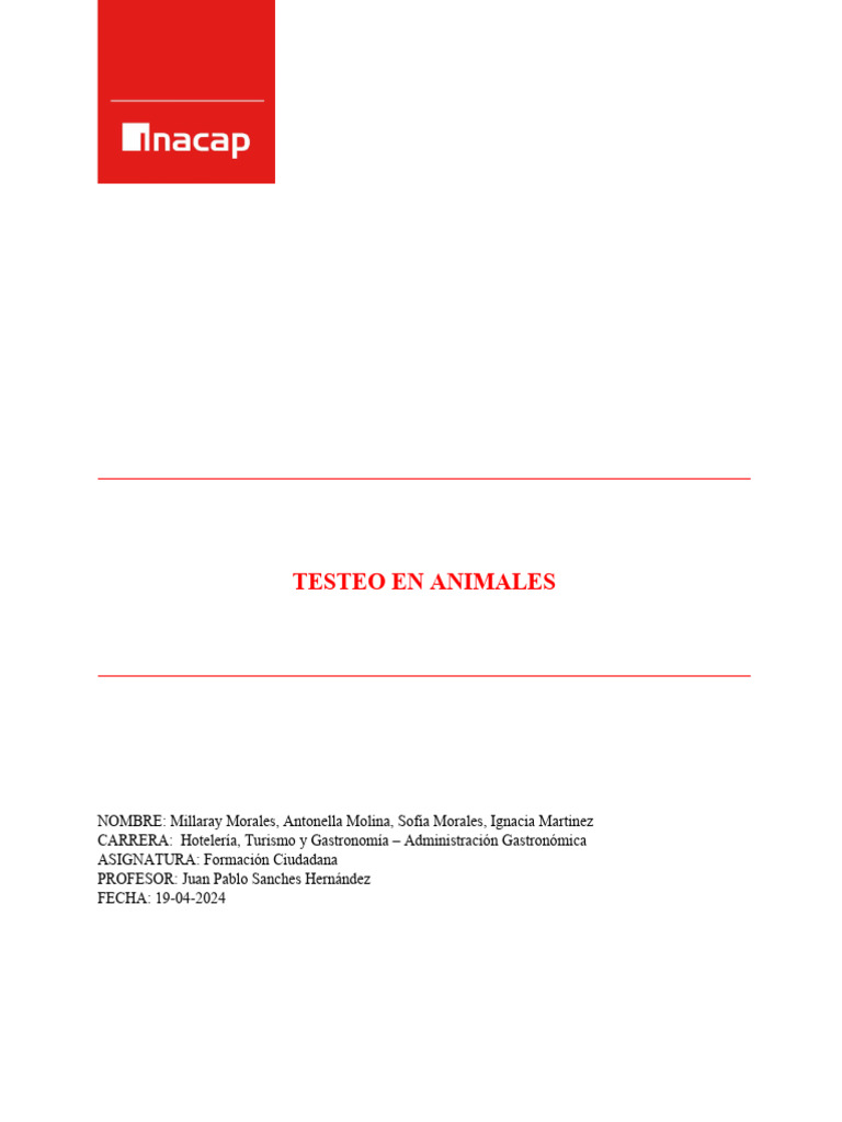 Testeo en Animales. | PDF | Pruebas en animales | Biología