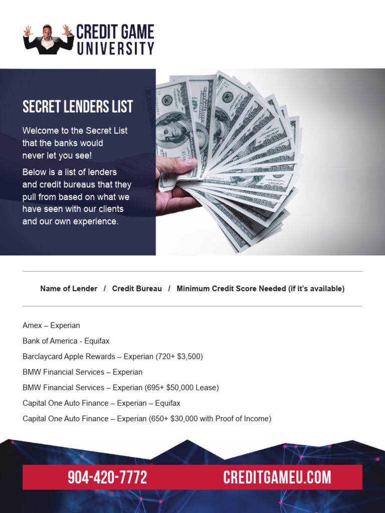 Secret Lenders Lender List | PDF | American Express | Capital One