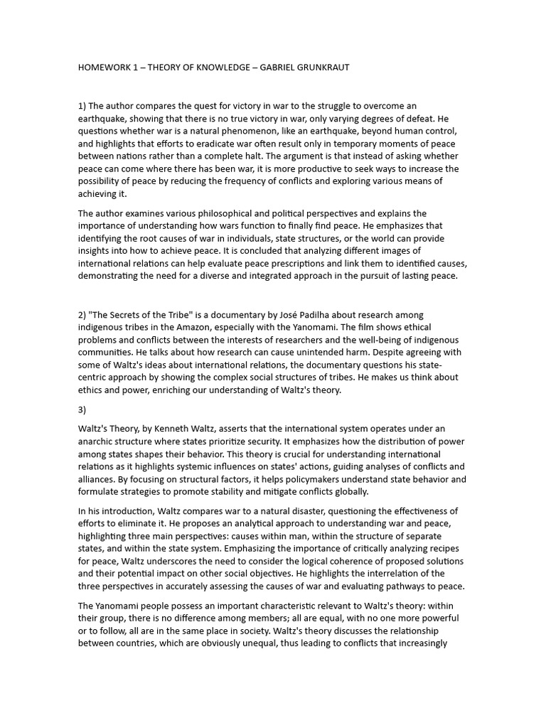 HOMEWORK 1 – THEORY OF KNOWLEDGE – GABRIEL GRUNKRAUT | PDF | Theory ...