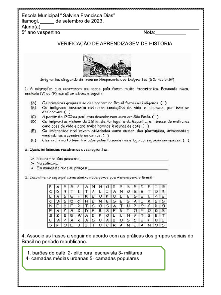 Prova Historia Ensino Fundamental | PDF