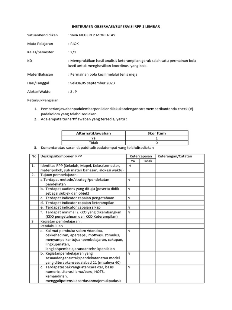 Instrumen Observasi | PDF