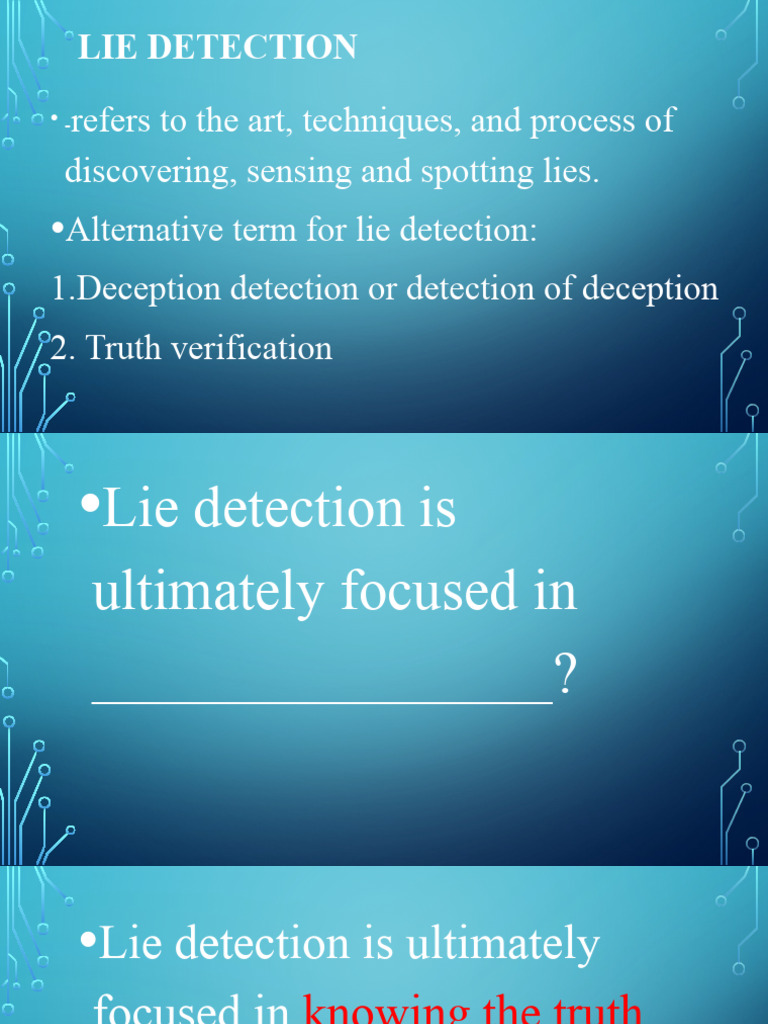 Techniques in Lie Detection Methods | PDF | Polygraph | Psychology
